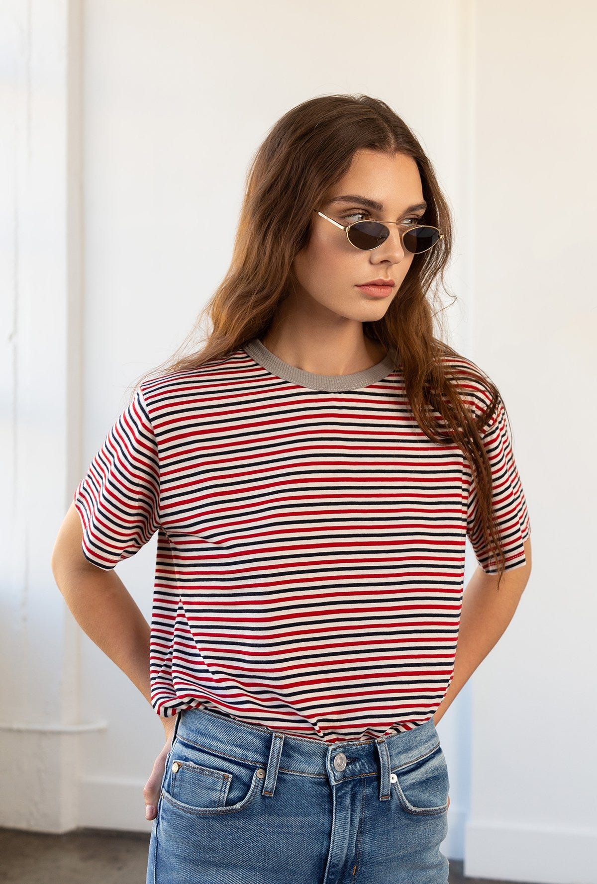 Azalea + Striped Rib Collar Tee