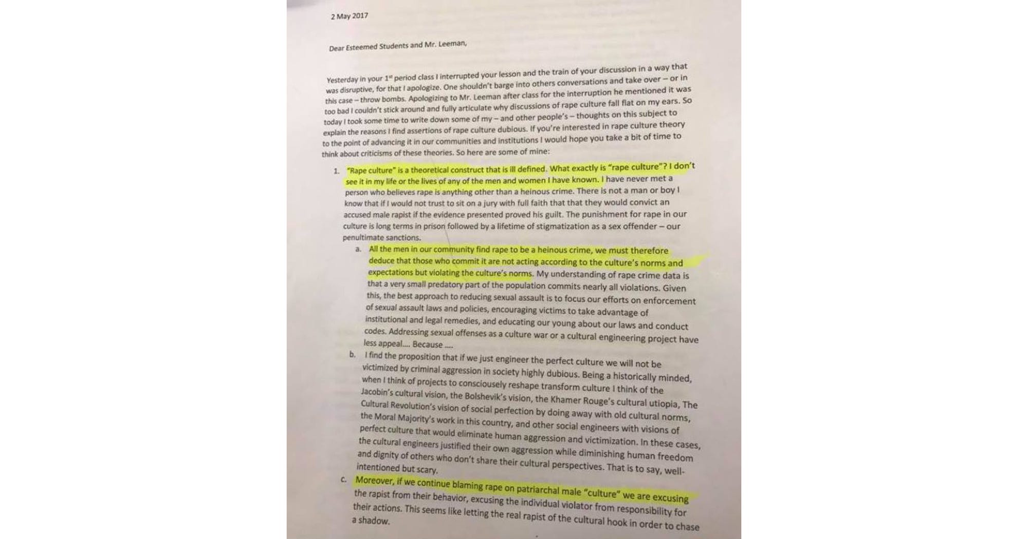 Teacher Claims Rape Culture Isnt Real Student Response