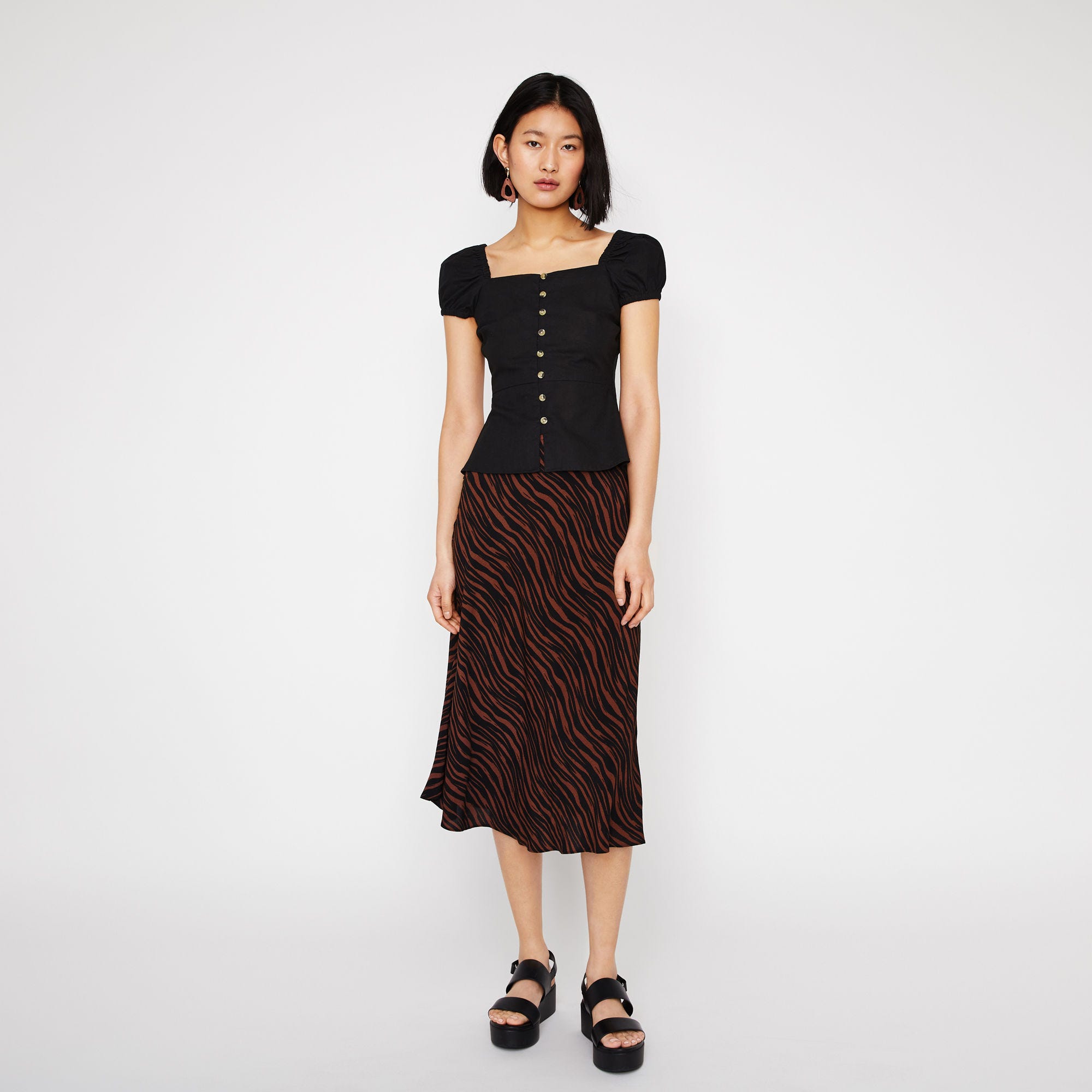 Warehouse + Linen Mix Square Neck Top