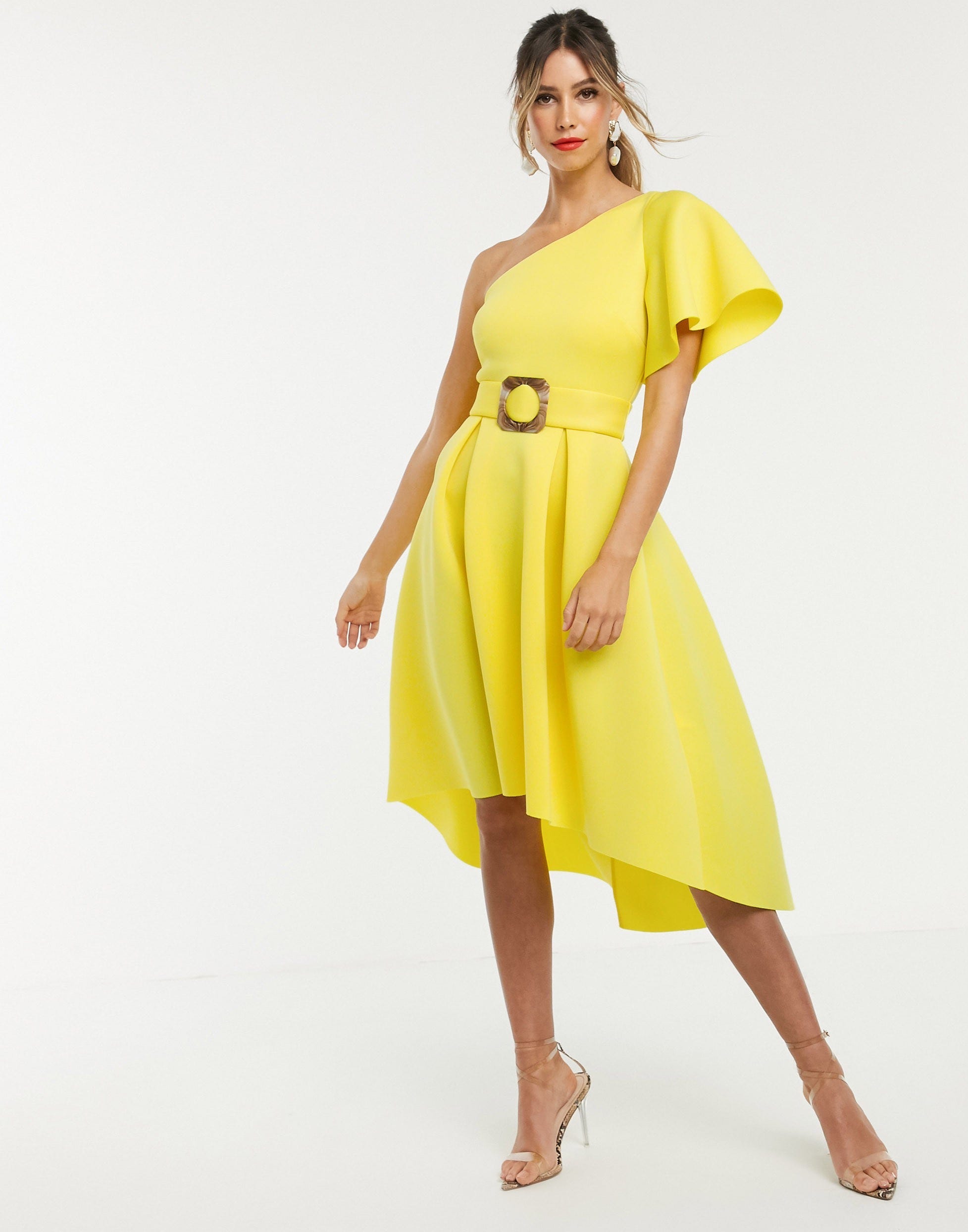ASOS DESIGN + One Shoulder Belted Prom Dress