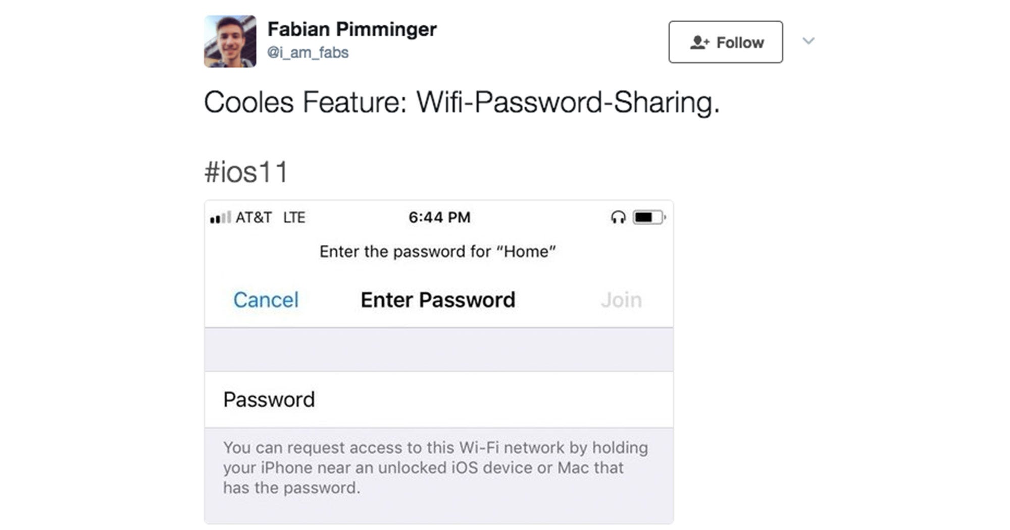 iOS 11 WiFi Sharing