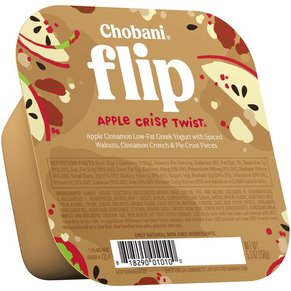 Chobani + Flip Low-Fat Greek Yogurt, Apple Crisp Twist, 5.3 Oz (Pack of 2)
