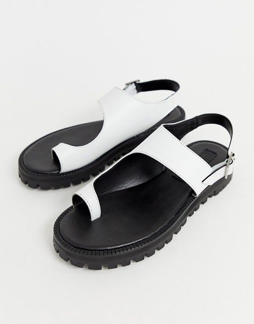 ASOS DESIGN + Freeze Leather Chunky Toe Loop Flat Sandals