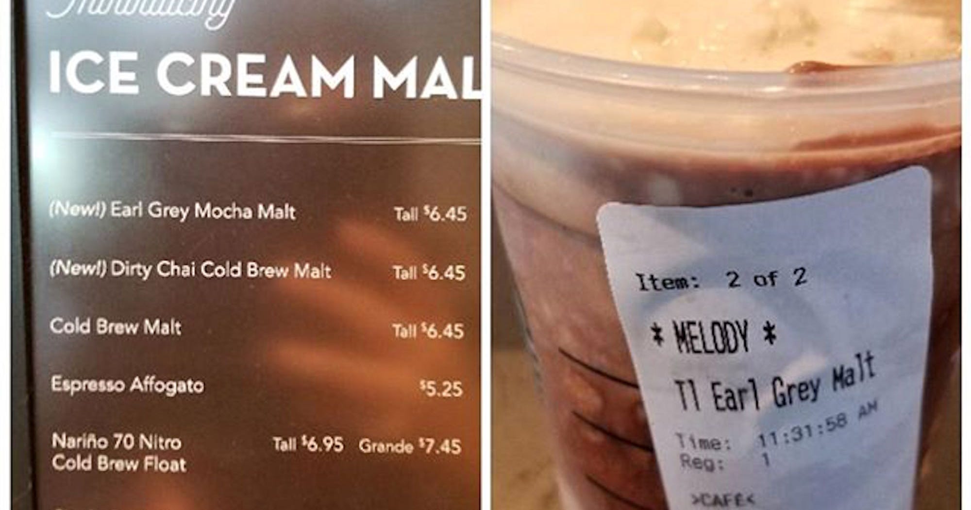 Starbucks Earl Grey Mocha, Dirty Chai Cold Brew Malts