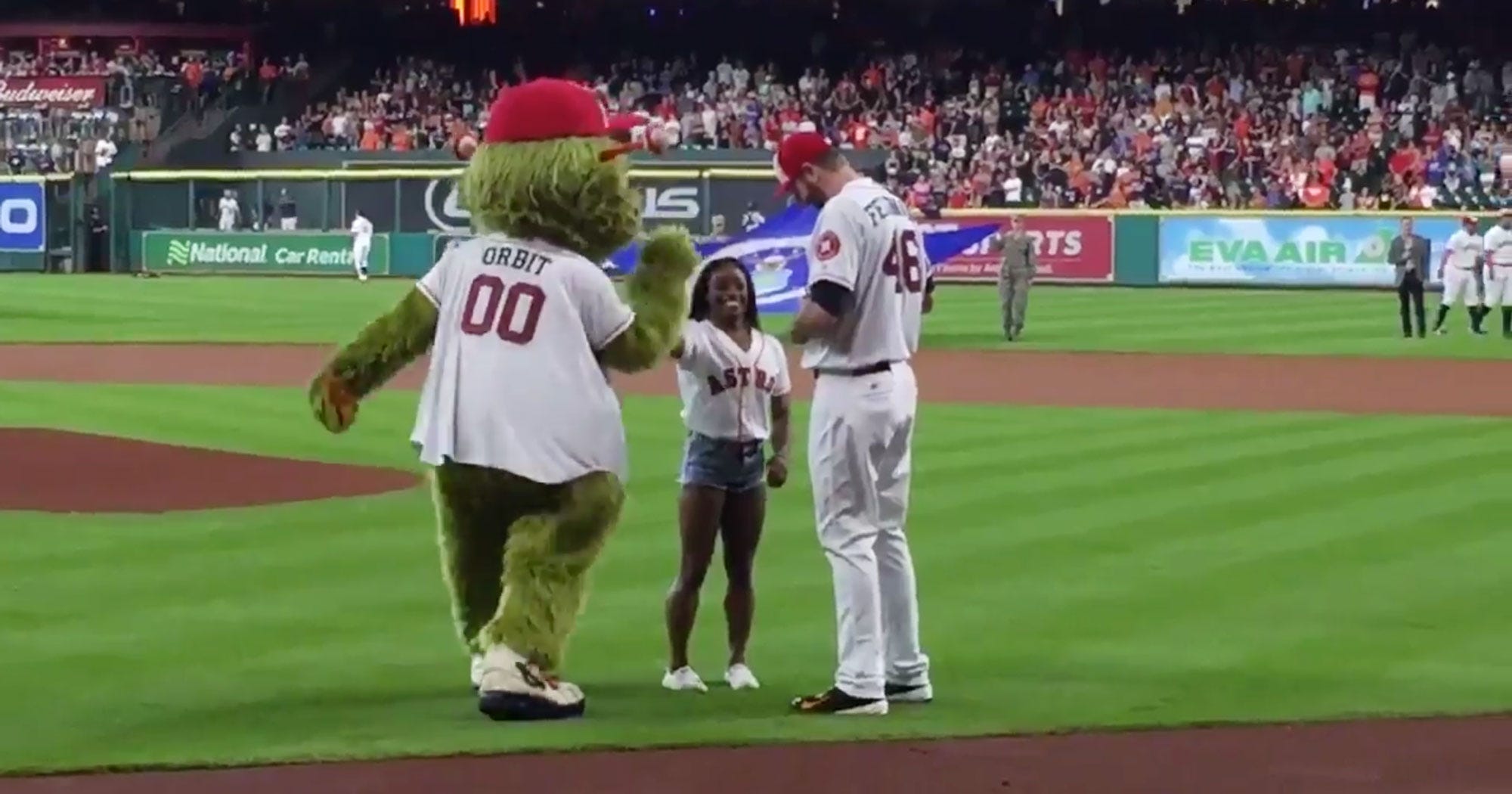 Simone Biles Front Flip First Pitch Astros Game
