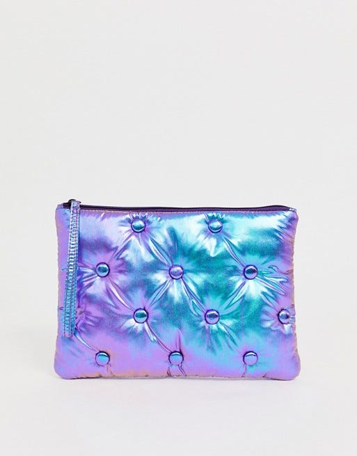 ASOS DESIGN + Padded Quilted Clutch In Holographic