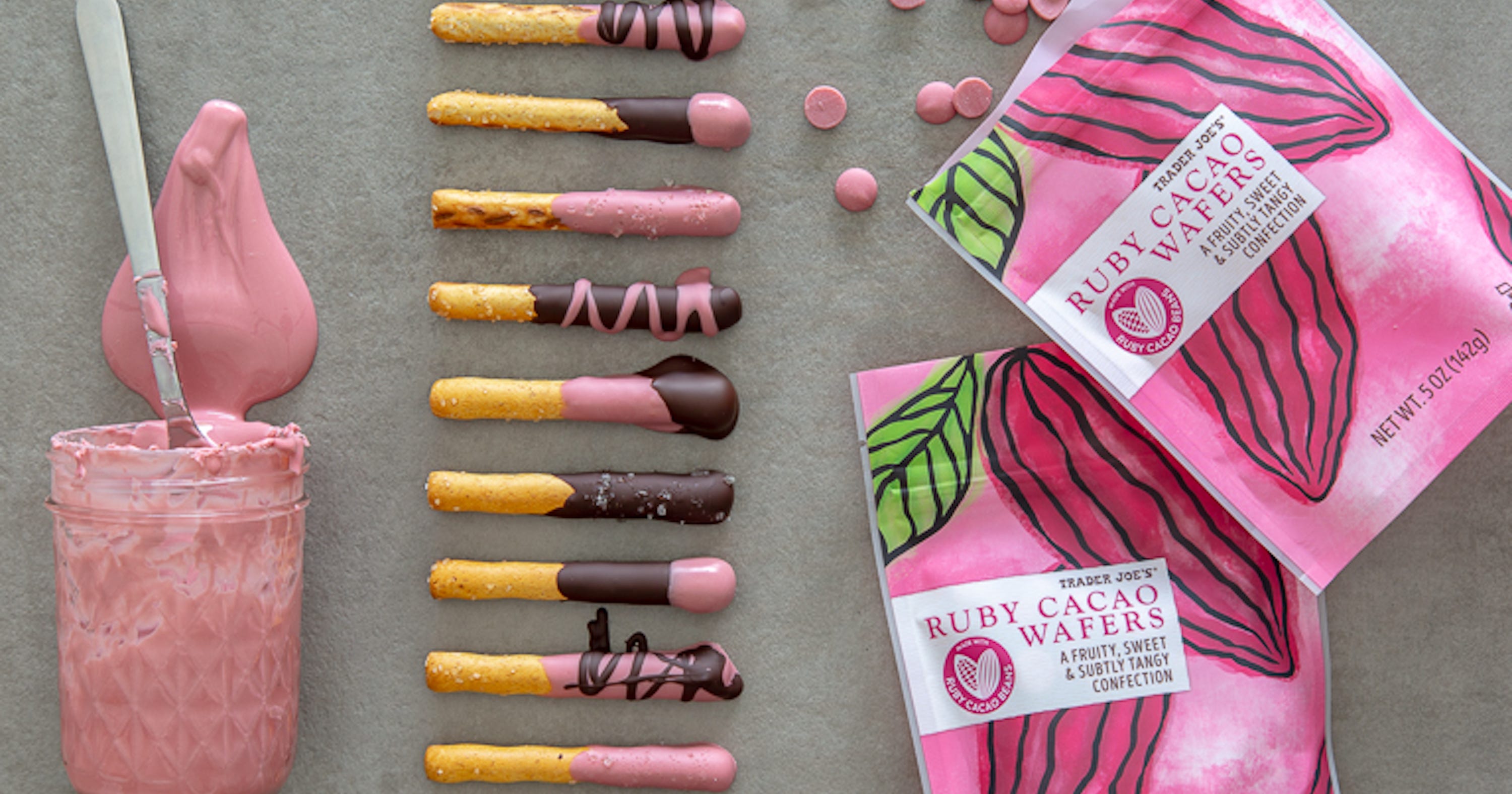 Trader Joes Introduces Ruby Cacao Pink Chocolate Wafers