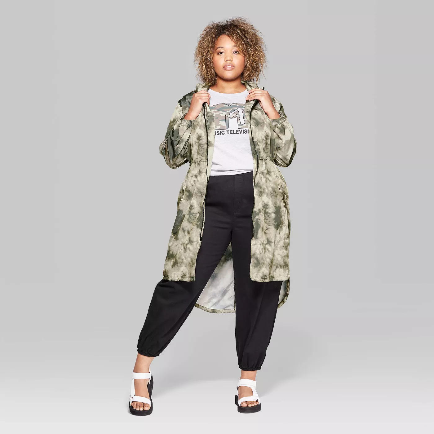 Wild Fable + Plus Size Zip-Up Tie Dye Long Windbreaker Jacket