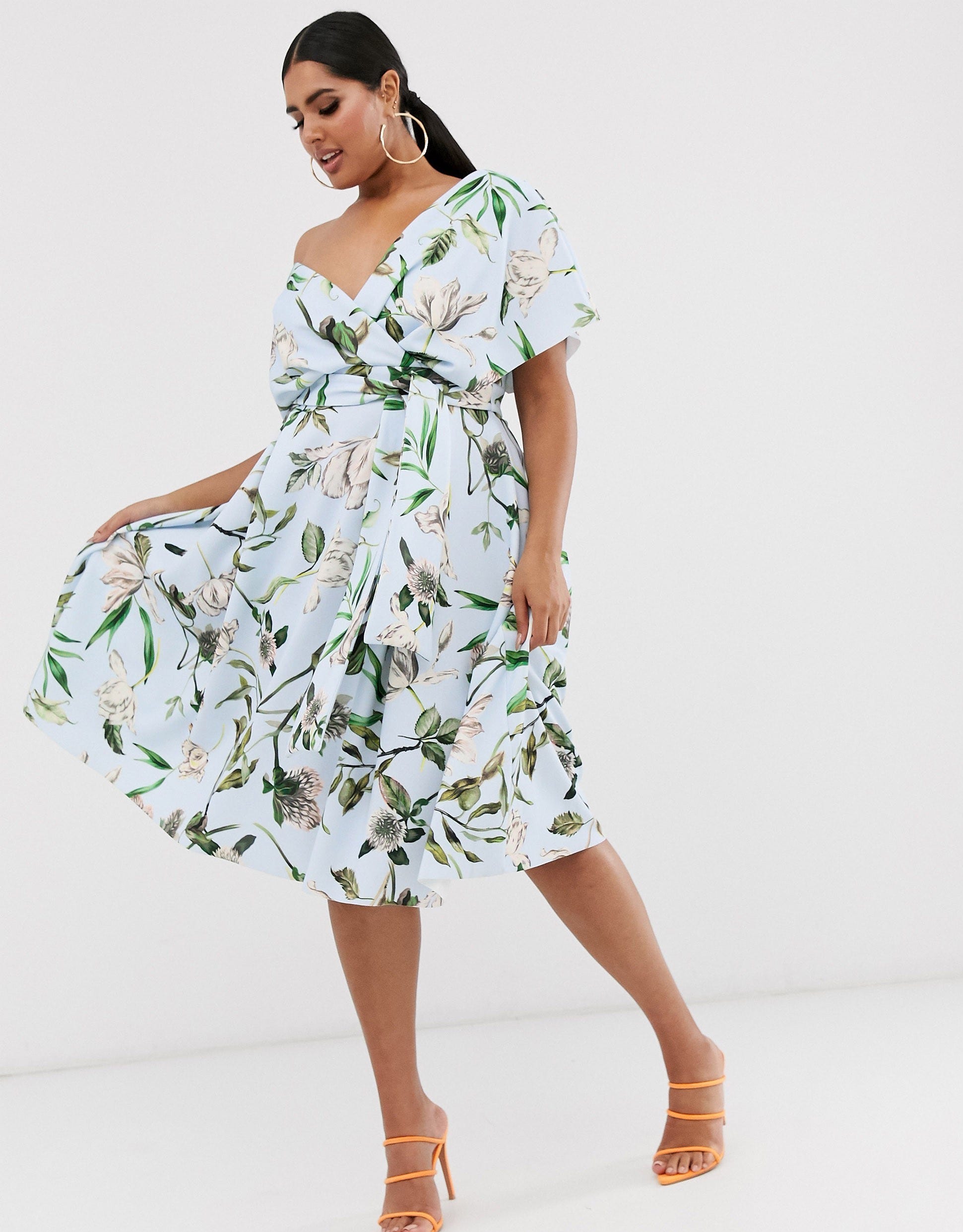ASOS CURVE + Curve Fallen Shoulder Prom Dress