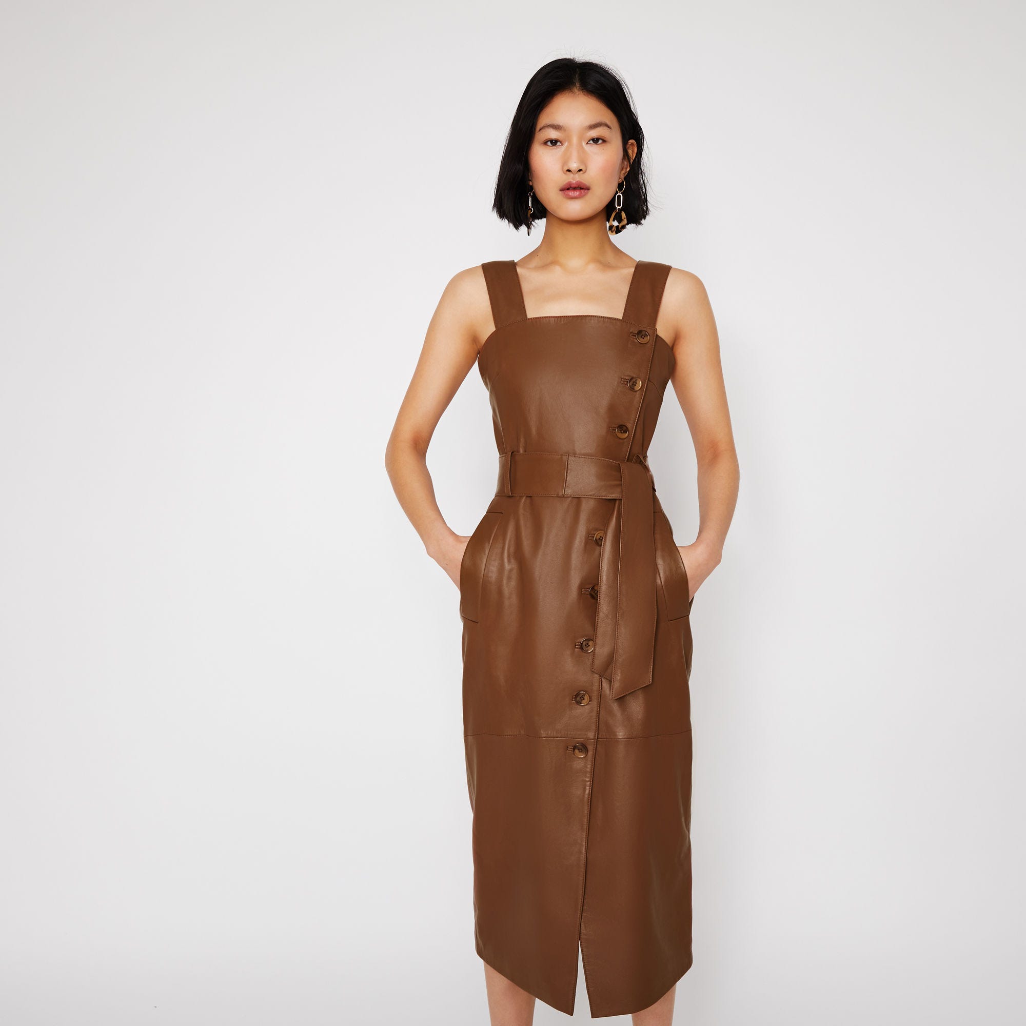 Warehouse + Leather Button Detail Dress