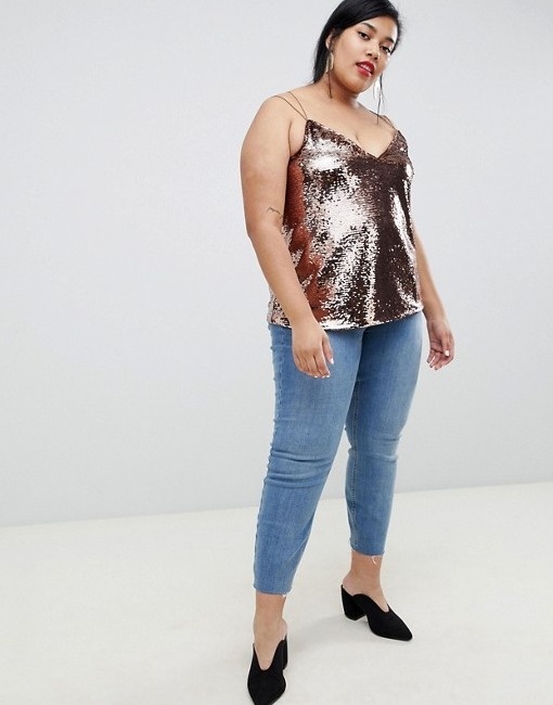 ASOS DESIGN Curve + Sequin Cami With Strap Detail