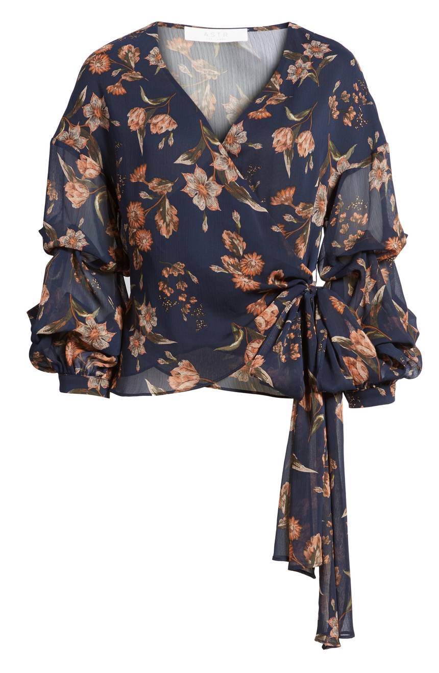 ASTR The Label + Ruffle Sleeve Wrap Top