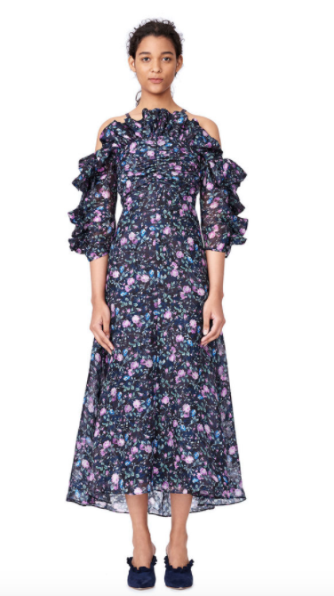 Rebecca Taylor + Open-Shoulder Ruby Floral Organza Dress