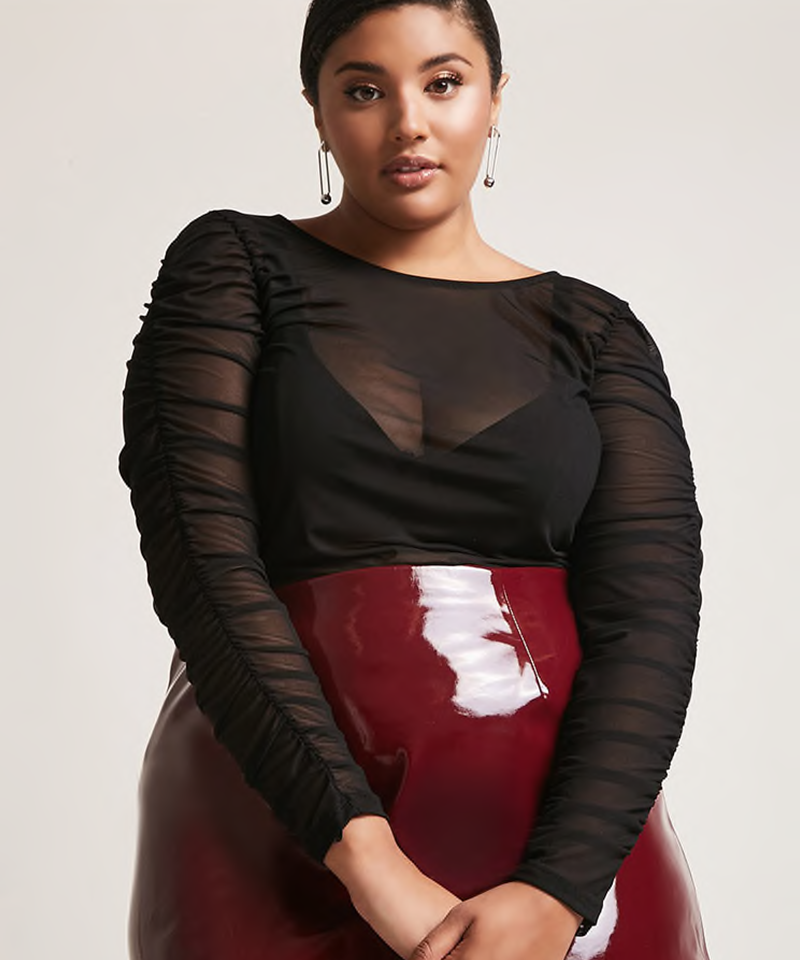 Forever 21 + Plus Size Sheer Mesh Rushed Top