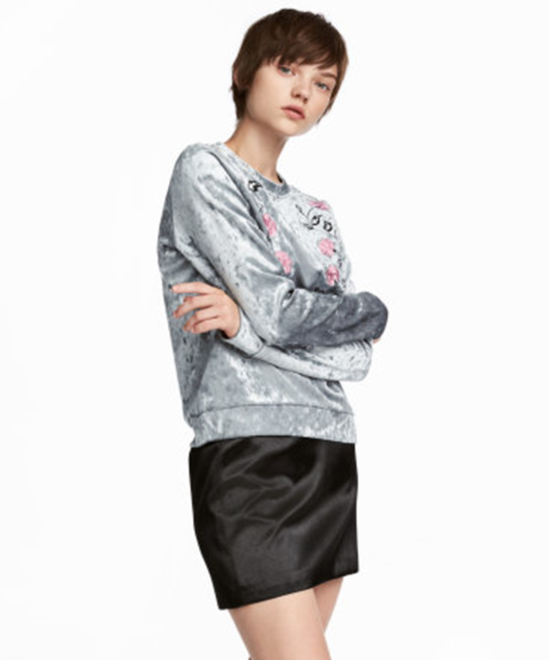 H&M + Embroidered Velour Top