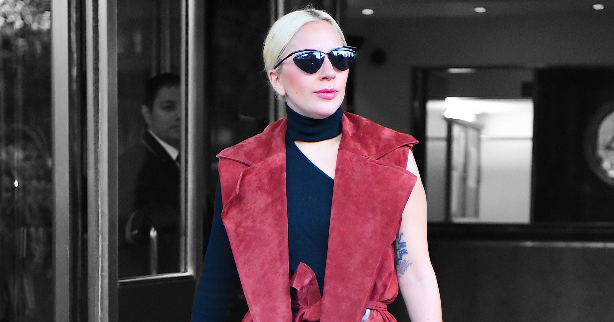 Lady Gaga Beaufille Spring 2016 Suede Suit Outfit