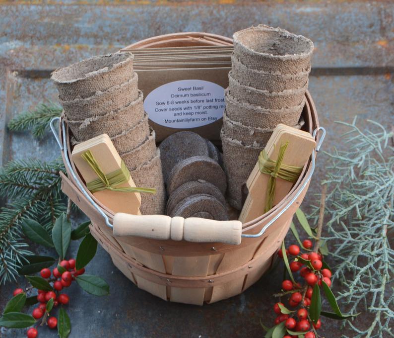 MountainlilyFarm + Herb Garden Gift Basket, Heirloom Seeds in Harvest ...