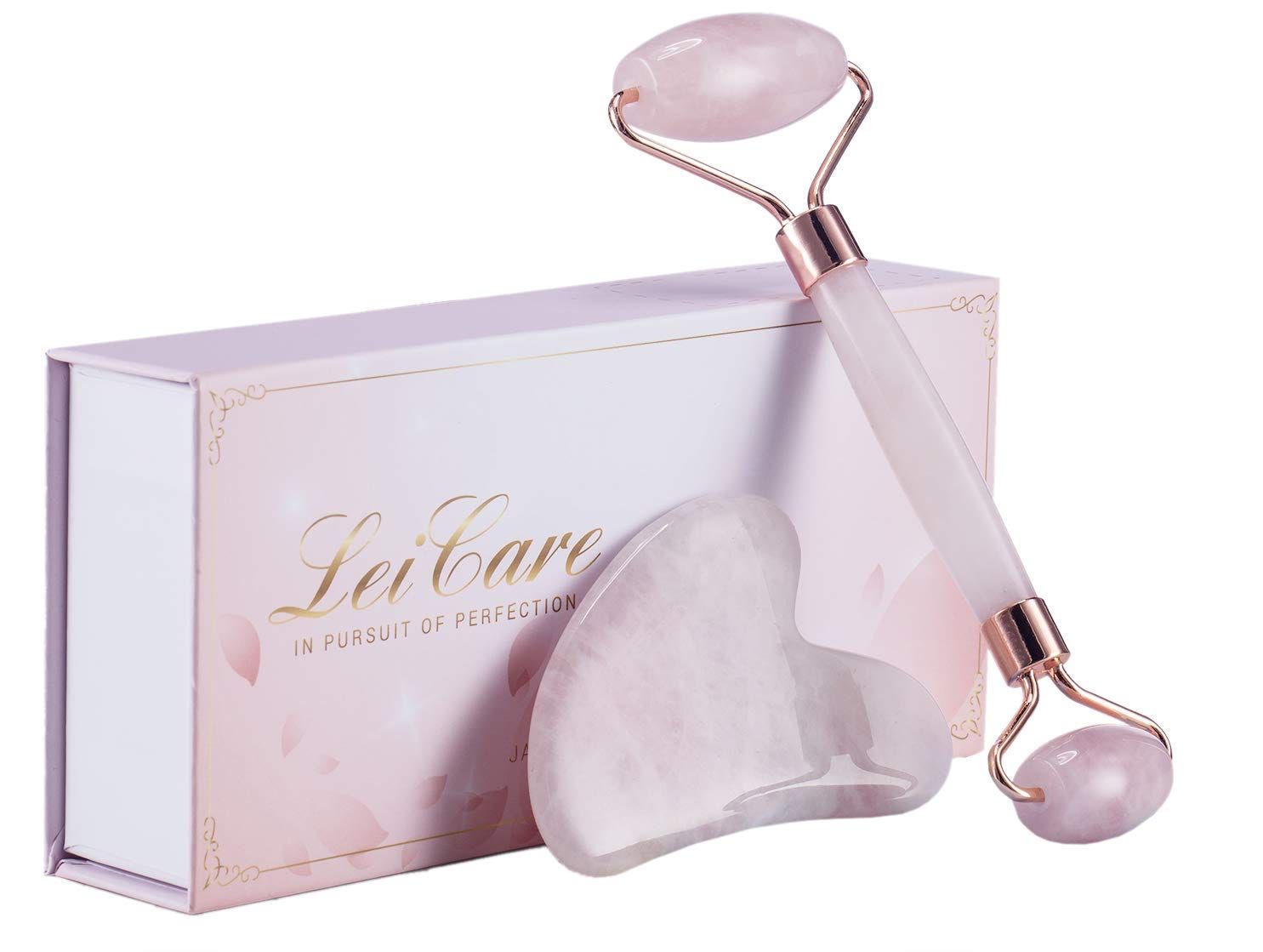 Lei Care + Authentic Pink Jade Roller and Gua Sha Tool Set