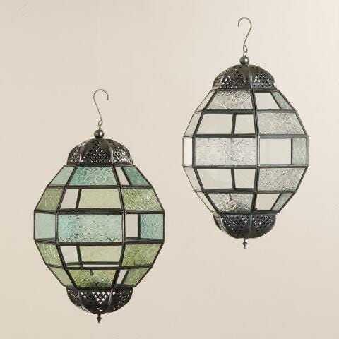 World Market + Large Multicolored Glass Hanging Lantern