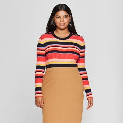 Target x Who What Wear + Plus Size Striped Long Sleeve Crew Sweater