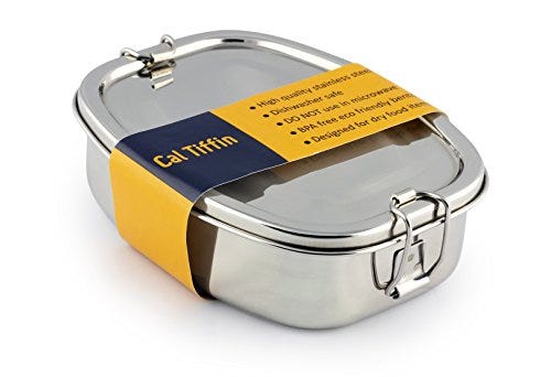 Cal Tiffin + Stainless Steel Oval Bento Lunch Box 25 oz, 2-compartment