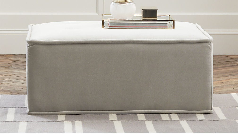 CB2 x GOOP + Quattro Sharkskin Light Grey Velvet Tufted Ottoman