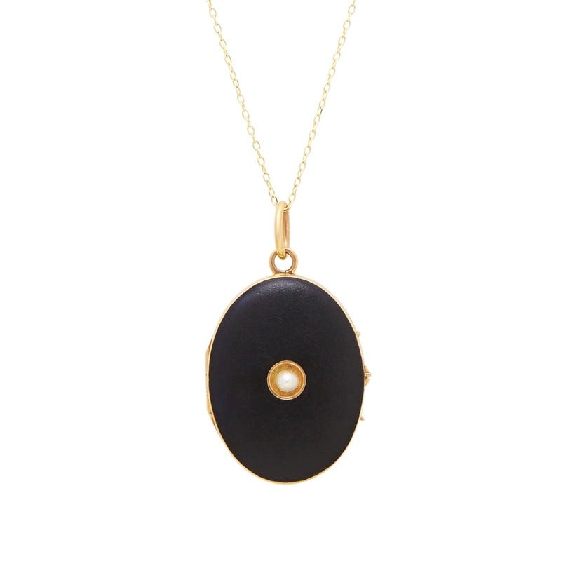 Fox & Bond + Victorian Black Enamel and Pearl 18k Gold Locket
