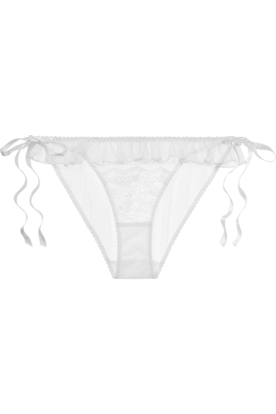 Myla + Elm Row Ruffled Satin-Trimmed Stretch-Tulle And Lace Briefs