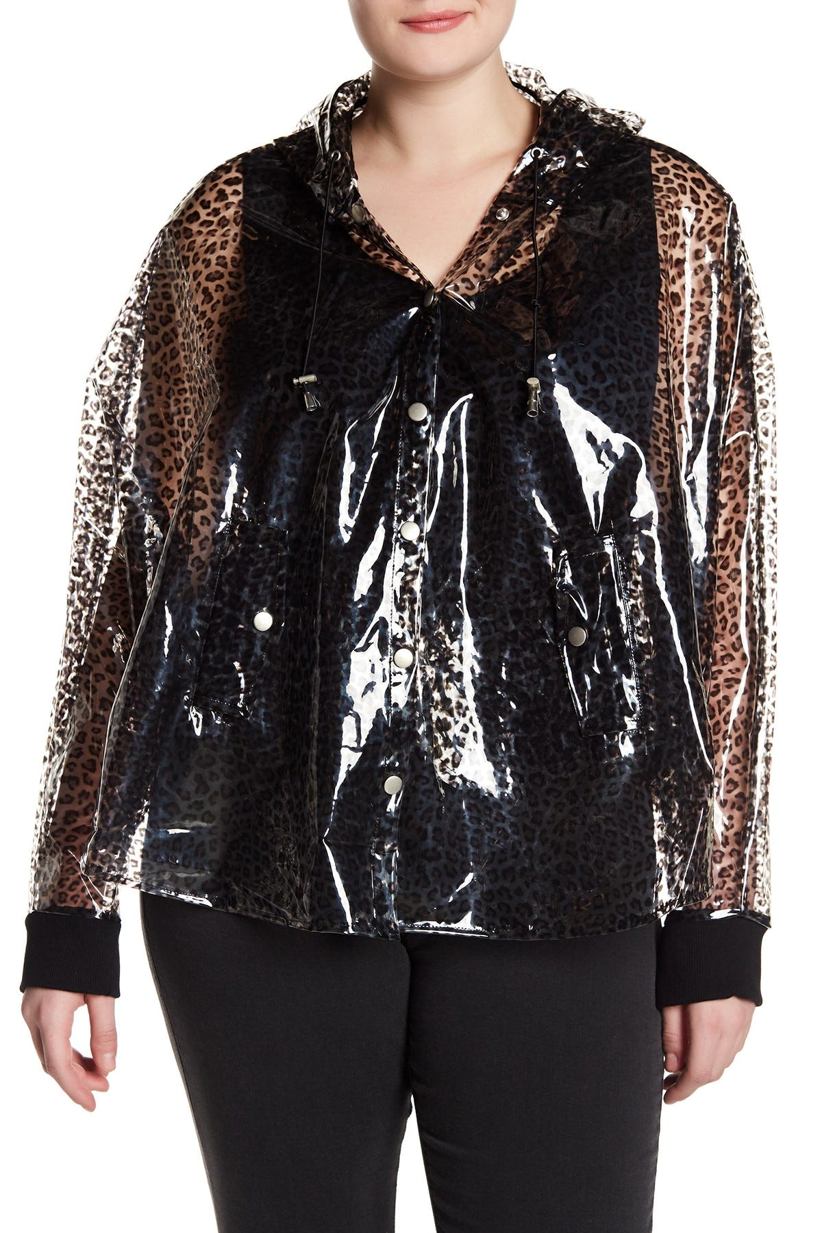 Glamorous + Leopard Print Clear Rain Jacket (Plus Size)
