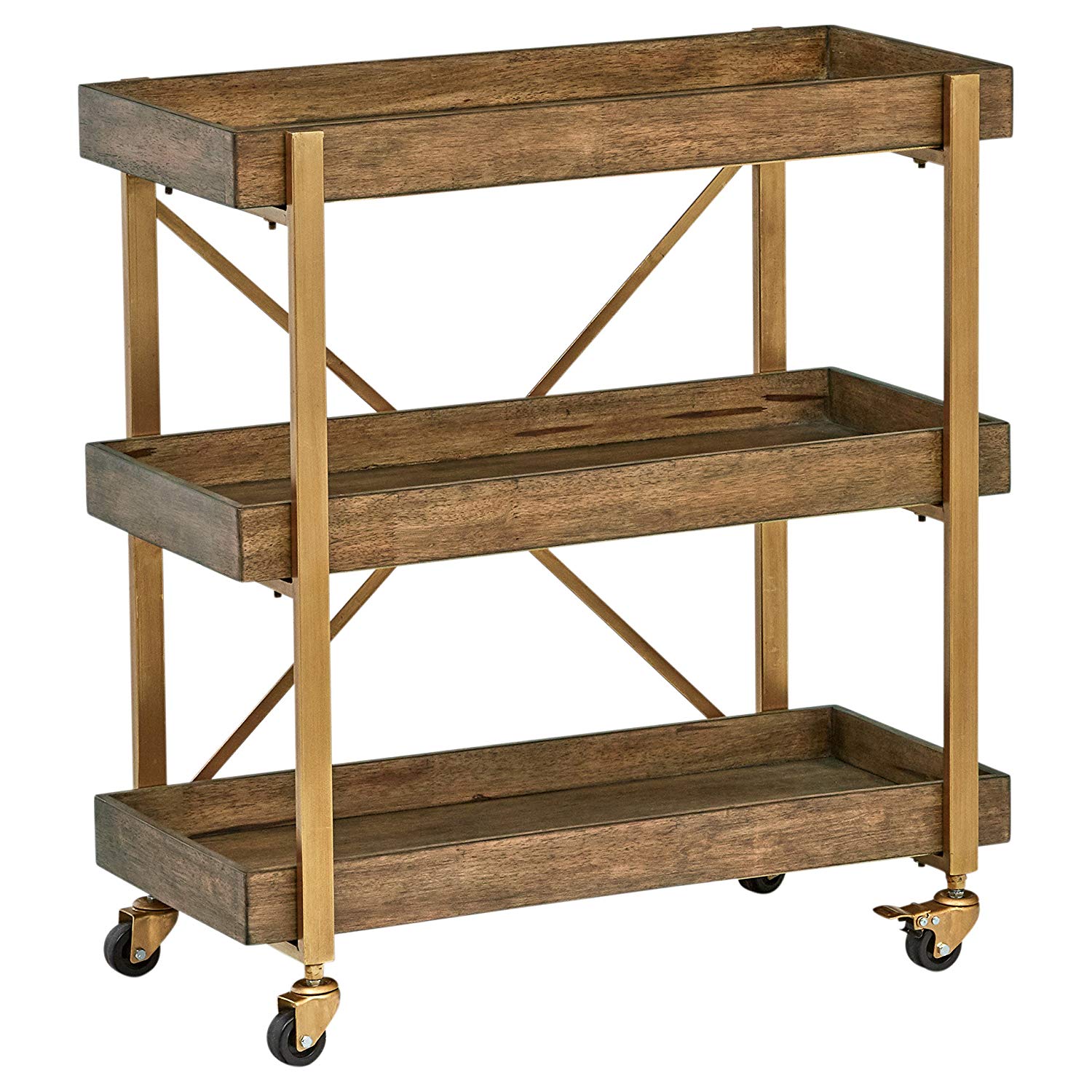 Rivet + 3-Tiered Rustic Metallic Rolling Wood and Metal Bar Cart