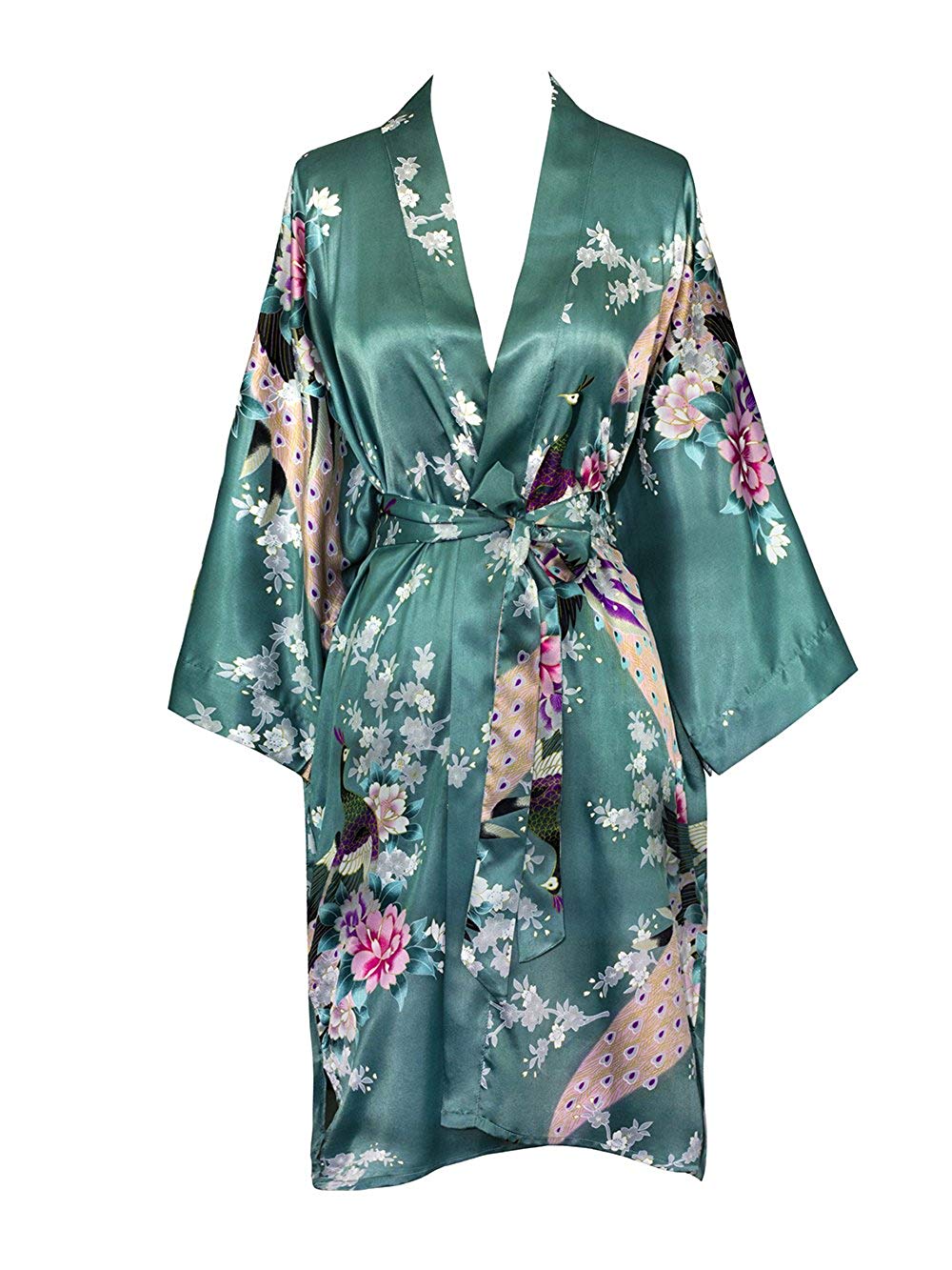 Old Shanghai + Kimono Short Robe – Peacock & Blossoms