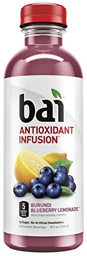 Bai + Bai Flavored Water, Burundi Blueberry Lemonade, Antioxidant ...