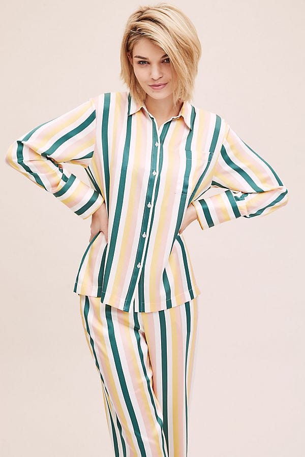 Anthropologie + Striped-Silk Sleep Top