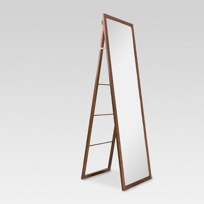 Threshold + Wood Ladder Standing Floor Mirror Walnut